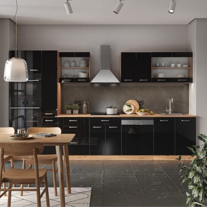Cuisine avec armoire haute AP anthracite Noir brillant 350x81,6cm ...