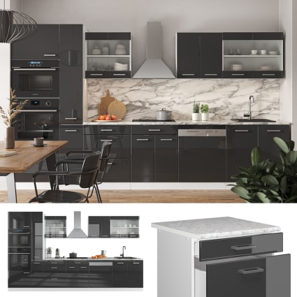 Ligne cuisine armoire haute PT Chêne Anthracite brillant 35 350x81.6cm ...