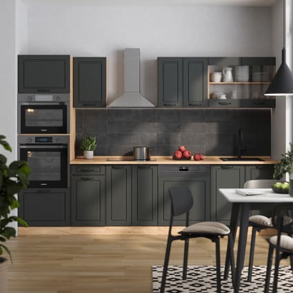 Cuisine avec armoire haute PT Anthracite Anthracite Campagne 300x81,6 ...
