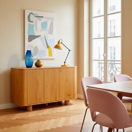 Aparador moderno rectangular de 3 puertas L120 cm madera clara Dario ...