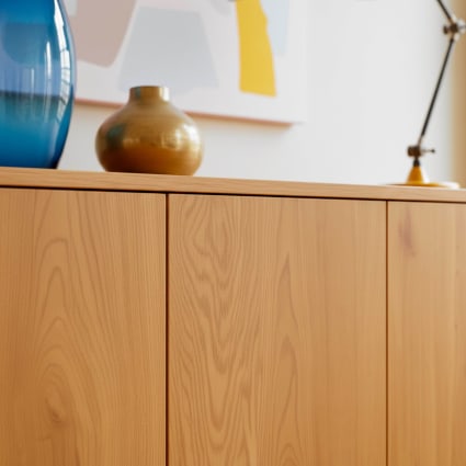 Aparador moderno rectangular de 3 puertas L120 cm madera clara Dario ...