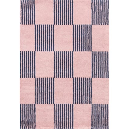 Tappeto vintage stile anni 70 scacchi a righe Blu Groovy | Maisons du Monde