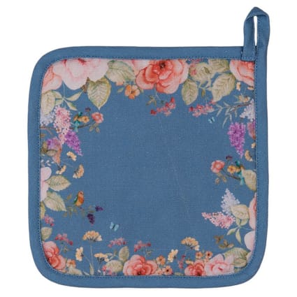 Manique de cuisine 100% coton bleu motif fleuri 20x20cm | Maisons du Monde