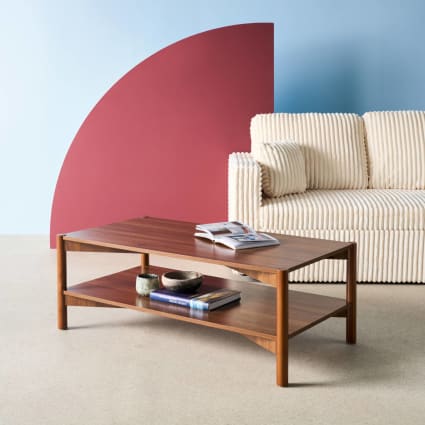 Table basse rectangulaire décor bois double plateau 110cm noyer Harmony ...