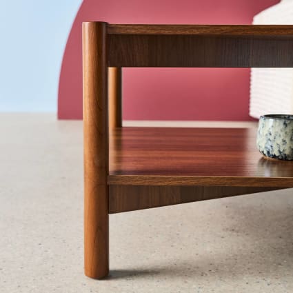 Table basse rectangulaire décor bois double plateau 110cm noyer Harmony ...