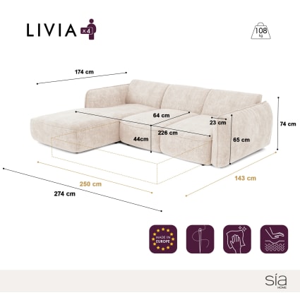 Divano angolare sinistro convertibile 4 posti velluto tramato nero ...