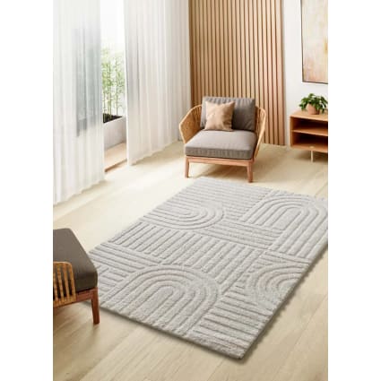Alfombra con relieve geométrica blanco 152x235 cm Juno | Maisons du Monde