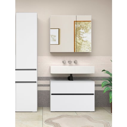 Colonna bagno con 2 ante e 1 cassetto effetto legno bianco | Maisons du ...