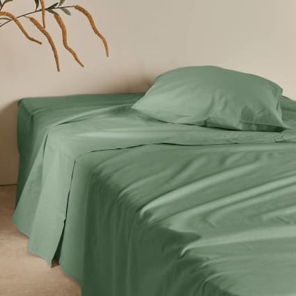 Drap plat en coton et en lin vert amande 240 x 300 cm Valentine ...