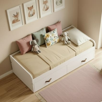 Lit gigogne + 2 tiroirs individuels blanc 105x190cm Elio | Maisons du Monde