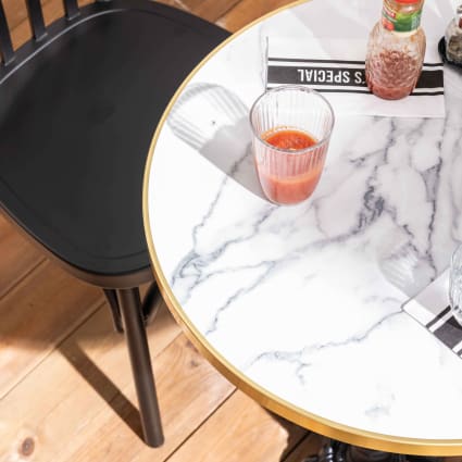 Plateau de table contreplaqué revêtement stratifié marbre Blanc/Doré ...