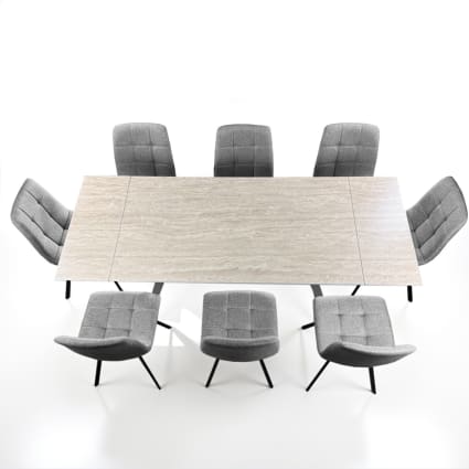 Mesa extensible cerámica mármol travertino acero platino 75x140-200 cm ...