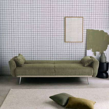 Divano letto in velluto a coste con struttura in legno di eucalipto e ...