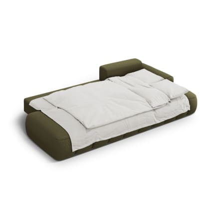 Sofá cama esquinero derecho con baúl 4 plazas tejido estructural verde Simona | Maisons du Monde