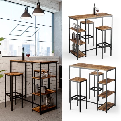 Set table bar étagères 2 tabs bar Bois antique 120x105cm 120x105cm ...