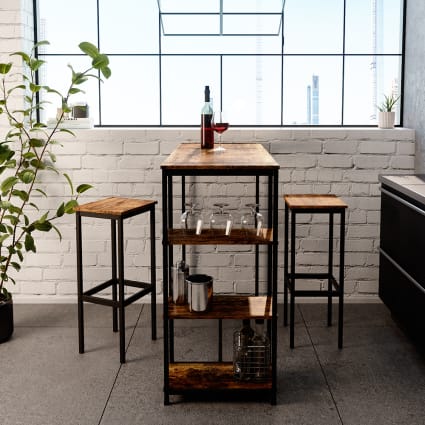 Set table bar étagères 2 tabs bar Bois antique 120x105cm 120x105cm ...