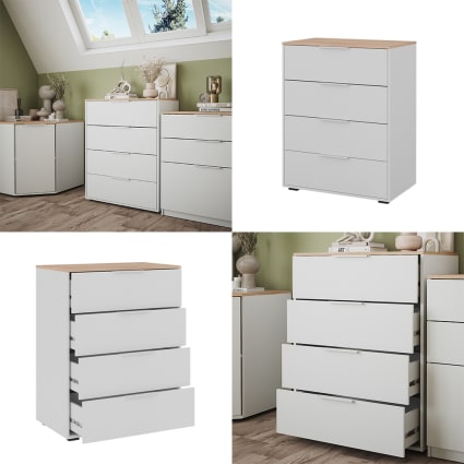 Sideboard avec 4x tiroir, Blanc/Sonoma 120 x 83.6cm | Maisons du Monde