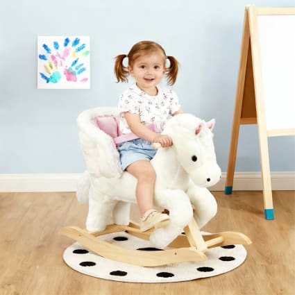 Cavallo a dondolo peluche, struttura acciaio 30x69,5x56 cm bianco ...