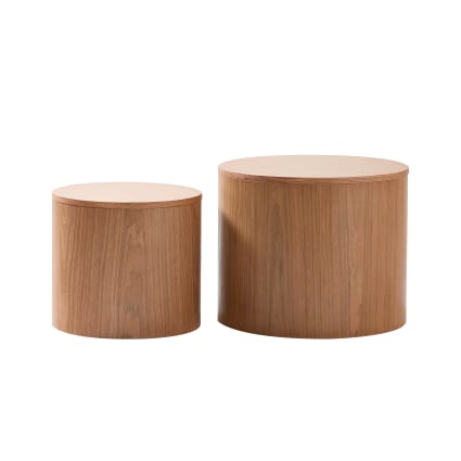 Set de 2 tables basses rondes en bois massif avec rangement | Maisons ...