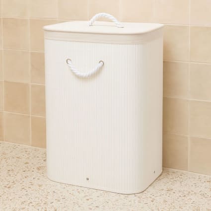 Cesta para ropa en bambú color blanco de 40 cm | Maisons du Monde