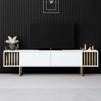 Meuble tv en aggloméré et métal gold line blanc | Maisons du Monde