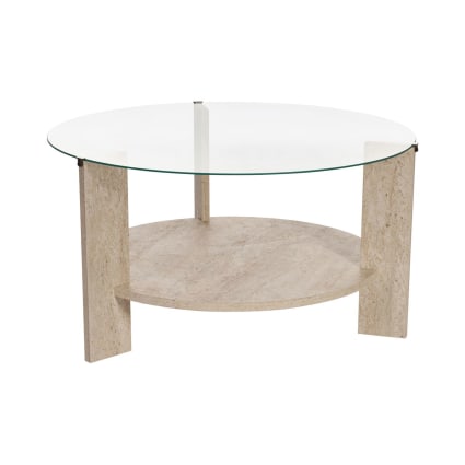 Table basse ronde 75x75x40 cm en verre et décor travertin - NECO Neco ...