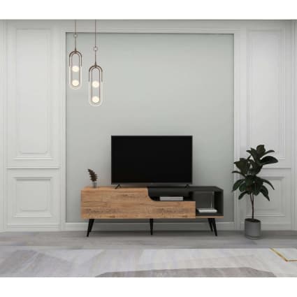 Meuble tv en aggloméré effet pin et anthracite alba | Maisons du Monde