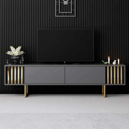 Meuble tv en aggloméré et métal gold line anthracite | Maisons du Monde