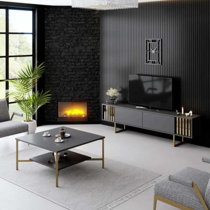 Meuble tv en aggloméré et métal gold line anthracite | Maisons du Monde