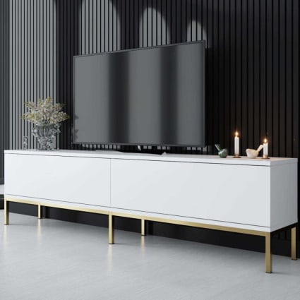 Meuble tv en aggloméré et métal blanc et doré Lord | Maisons du Monde