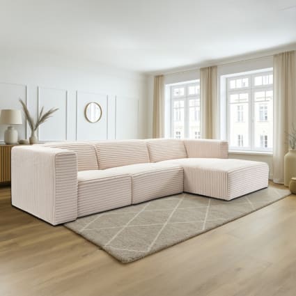 Canapé d’angle modulable 5 places en velours côtelé beige Pradia ...