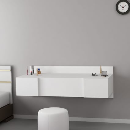 Coiffeuse murale 3 portes avec miroir intégré L100cm - Blanc Ely ...