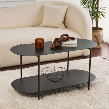 Table basse ovale en métal 100x51cm - Noir Rilo | Maisons du Monde