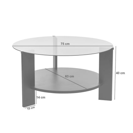 Table basse ronde en verre trempé et effet travertin ø75cm - Beige Ria ...