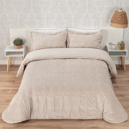 Edredón comforter bordado geométrico beige - CAMA 180cm | Maisons du Monde