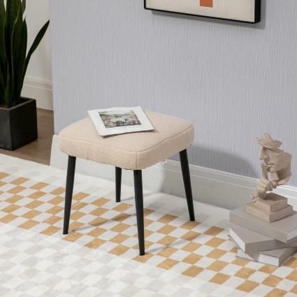 Repose pied salon pieds en acier tissu effet laine bouclée beige Homcom ...