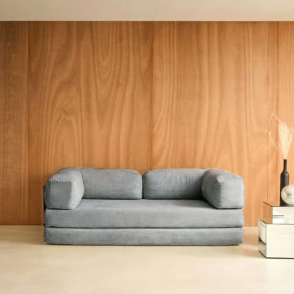 Divano letto futon in velluto a coste e struttura cromata, grigio ...