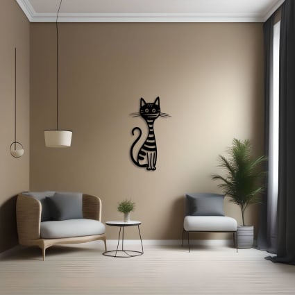 Décoration murale en métal chat rayé noir 42x73 cm | Maisons du Monde