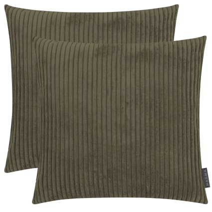 Lot de 2 housses de coussin velours côtelé vert olive-45x45 Shara ...