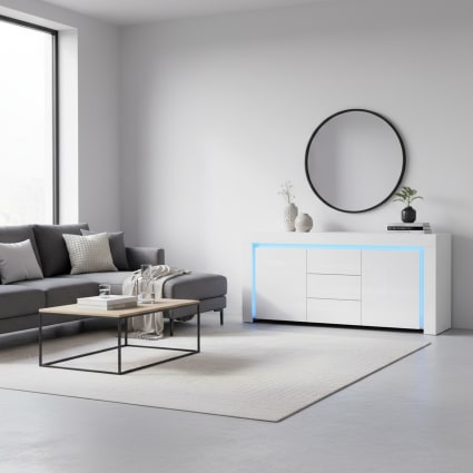 Credenza moderna laccata bianca a 2 ante e 3 cassetti | Maisons du Monde