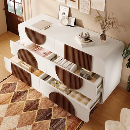 Buffet design blanc et marron à relief demi-lune | Maisons du Monde