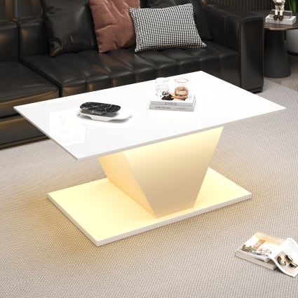 Mesa de centro lacada en blanco con iluminación LED | Maisons du Monde