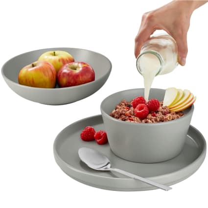 Juego de vajilla para 6 personas, 24 piezas apilables, gris Una ...