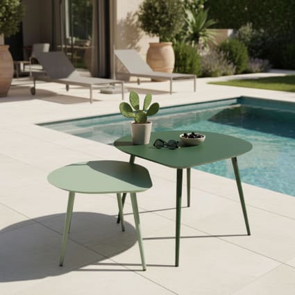 Lot de 2 tables basses de jardin en métal vert forêt et vert sauge ...