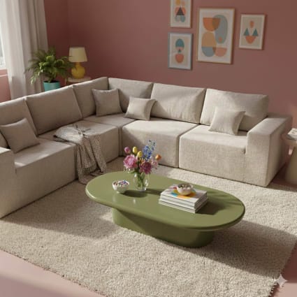 Ovaler Couchtisch 100 x 70 cm aus olivgrün lackiertem MDF Omega ...