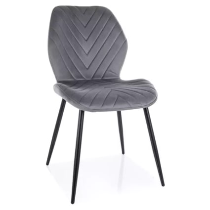 Chaise en velours gris, piètement noir avec motif chevron 48x47x86cm ...