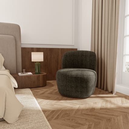 Fauteuil pivotant en velours tramé brun expresso Comi | Maisons du Monde