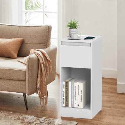 2 mesitas de noche con led y puertos usb de color blanco Kailyn ...