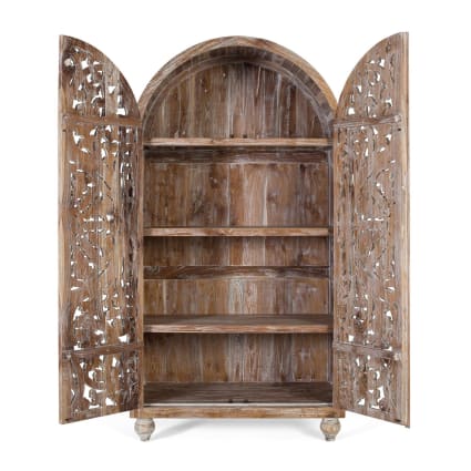 Teakholzschrank mit handgefertigten Schnitzereien, 188 cm Aura ...