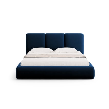 Cama con cabecero y baúl 160x200cm de terciopelo azul regio Nicolas ...